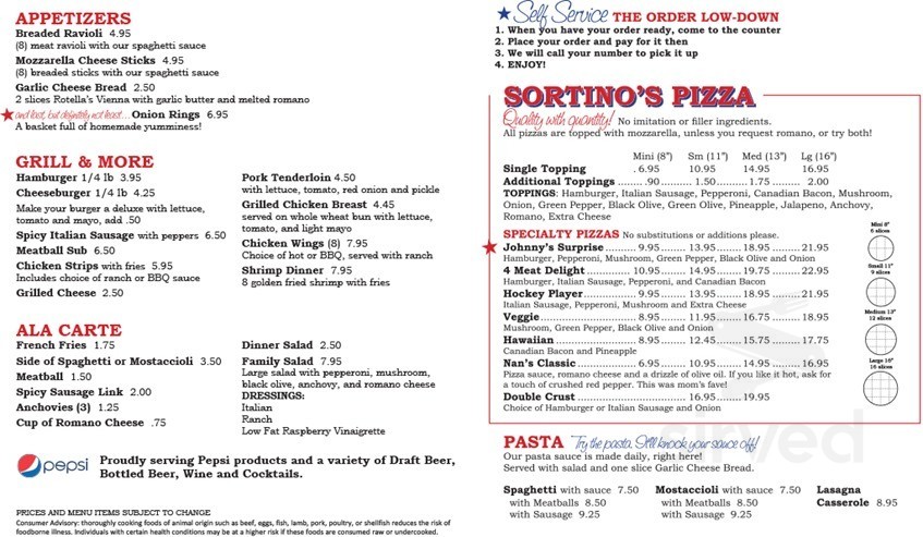 Menu for Johnny Sortino's Pizza Parlor in Omaha, NE | Sirved