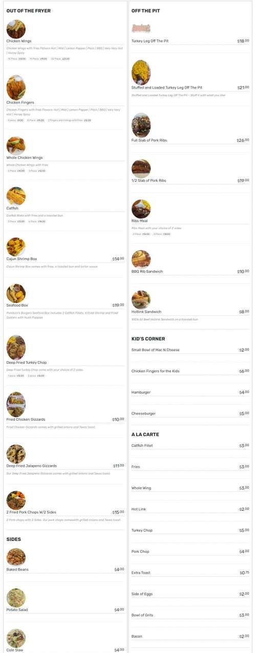 Pandora's Burgers menu in North Las Vegas, Nevada, USA