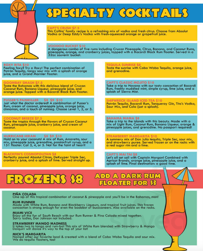 Blackfins at Capt Hirams Resort menus in Sebastian, Florida, United States