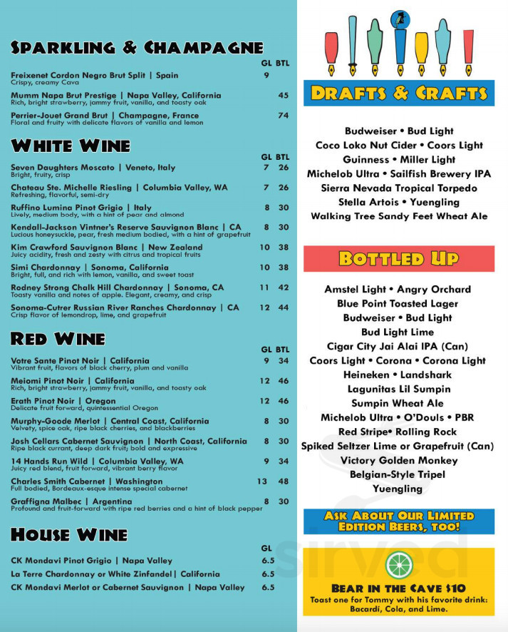 Blackfins at Capt Hirams Resort menu in Sebastian, Florida, USA