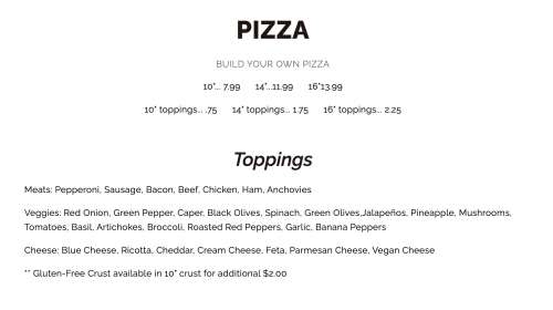 Last Chance Pizza menu in Dillon, Colorado, USA