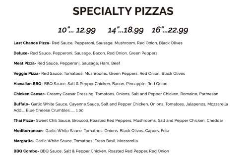 Last Chance Pizza menu in Dillon, Colorado, USA