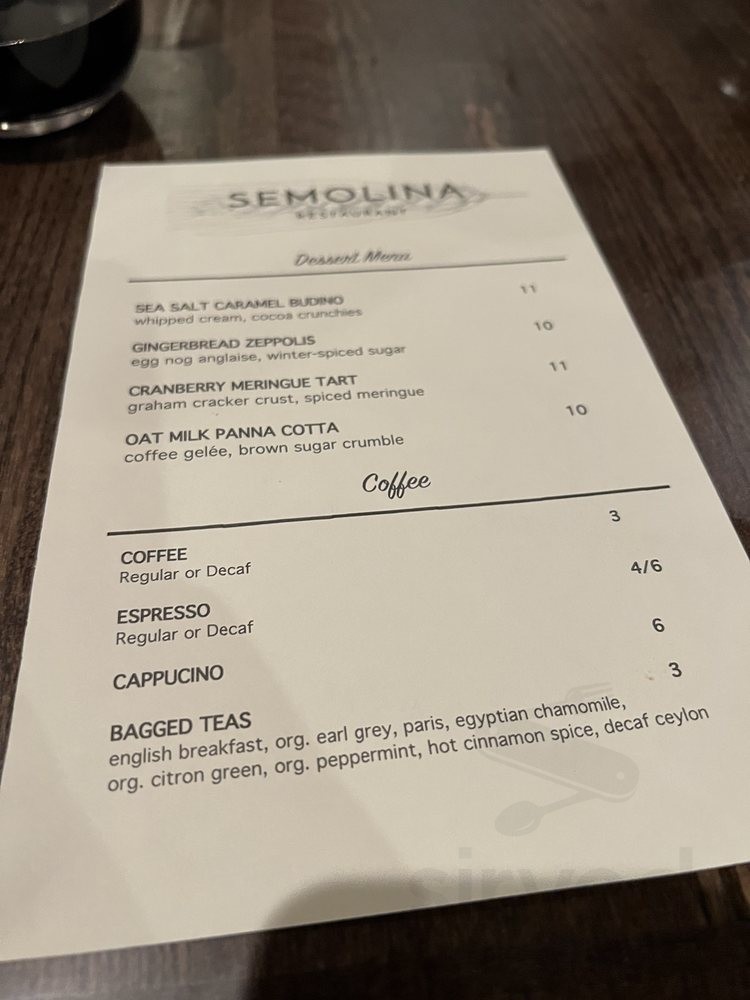Semolina Restaurant menu in Red Bank, New Jersey, USA