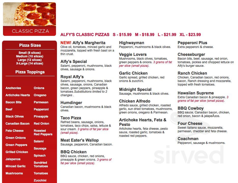Alfy's Pizza menus in Granite Falls, Washington, United States