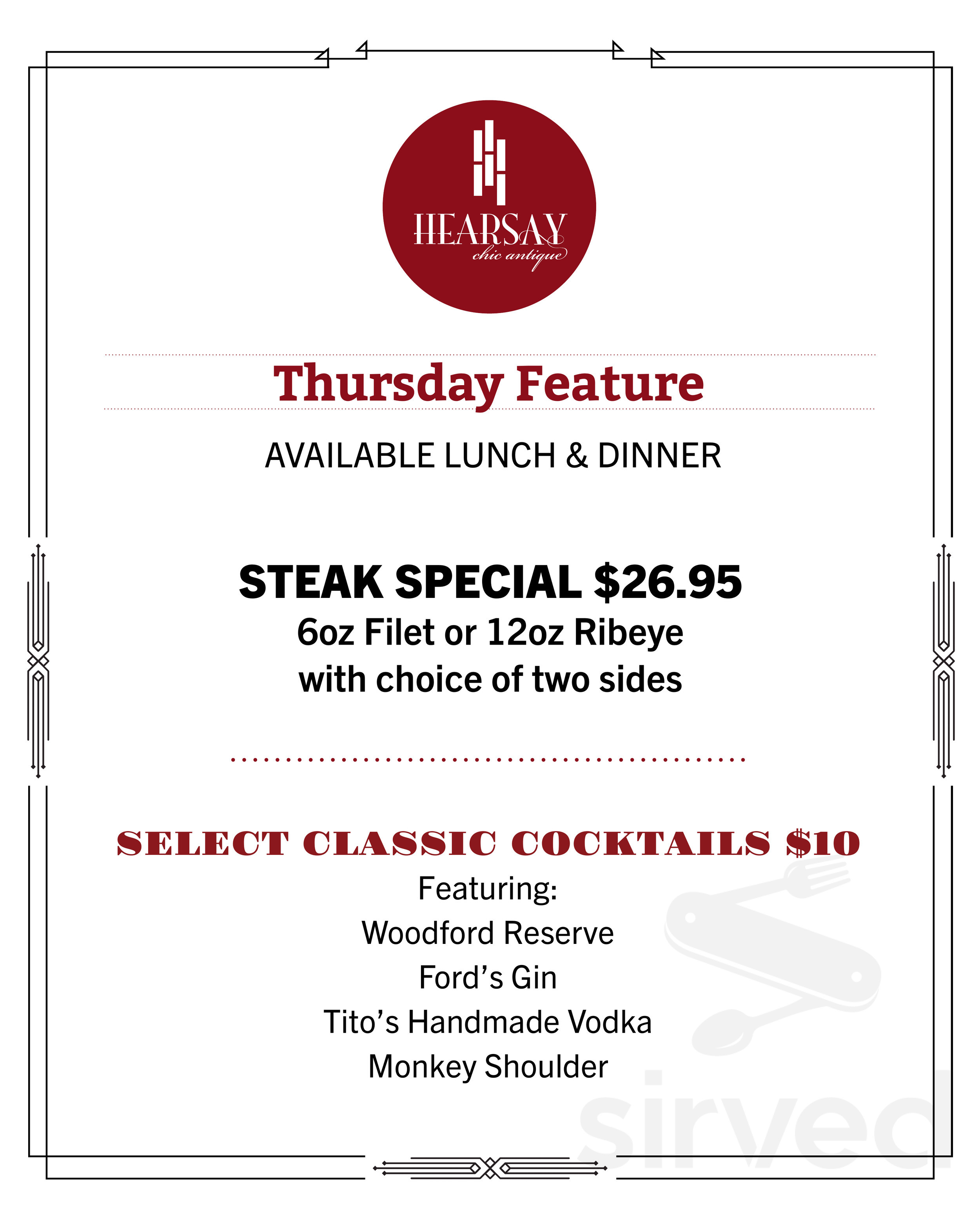 Hearsay On The Waterway menu in The Woodlands, Texas, USA