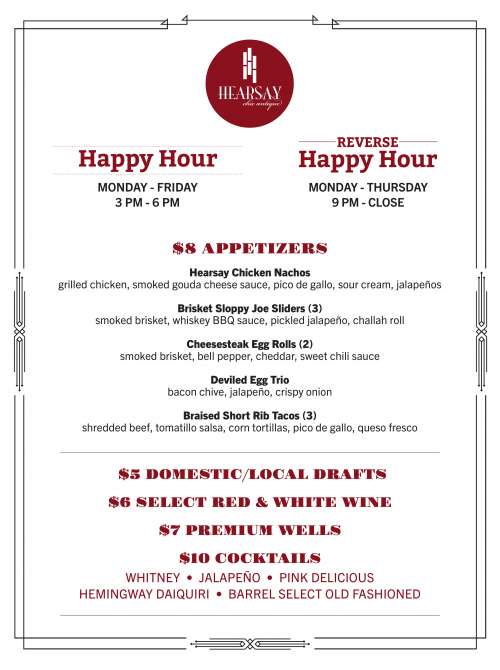 Hearsay On The Waterway menu in The Woodlands, Texas, USA