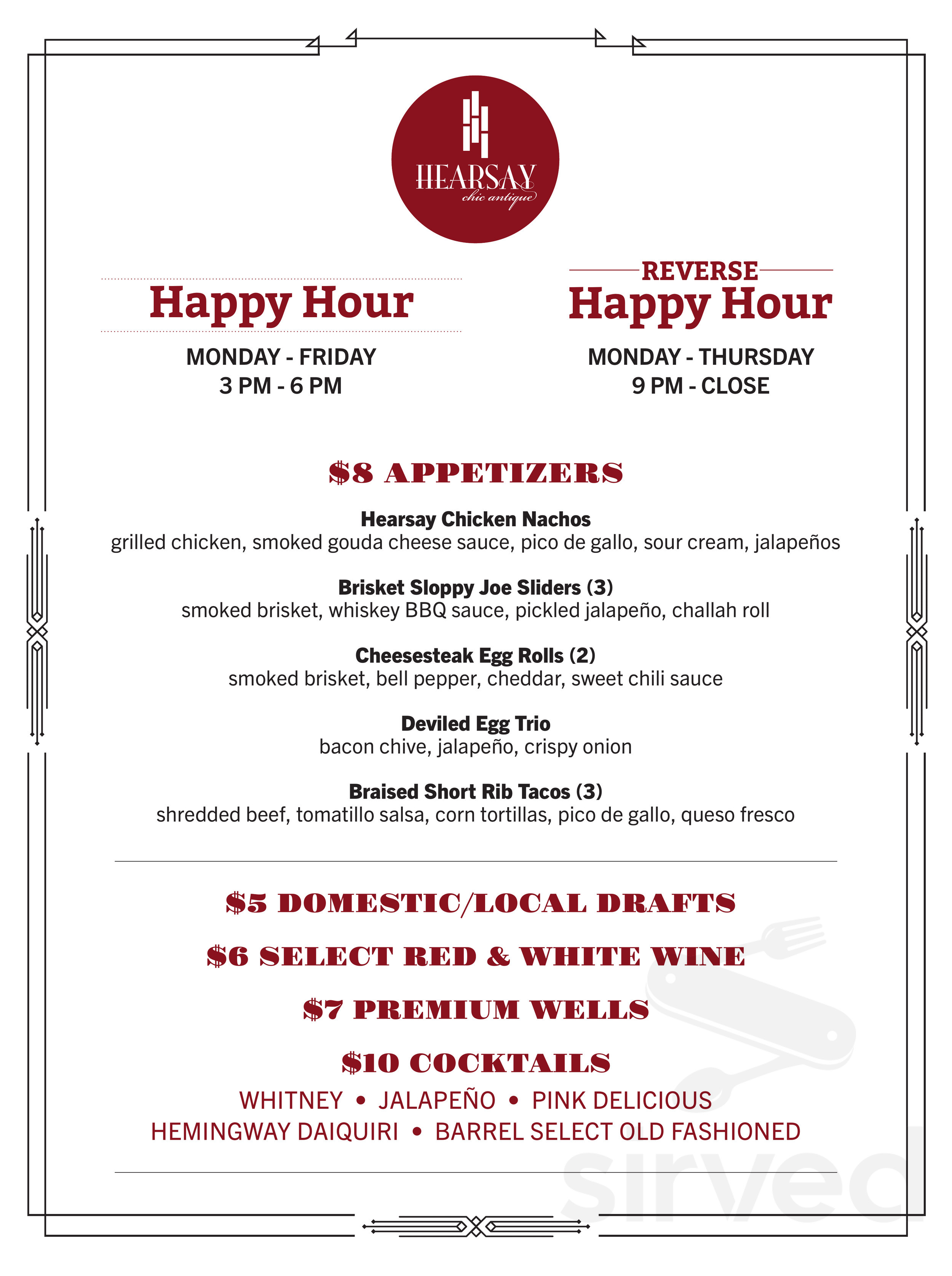 Hearsay On The Waterway menu in The Woodlands, Texas, USA