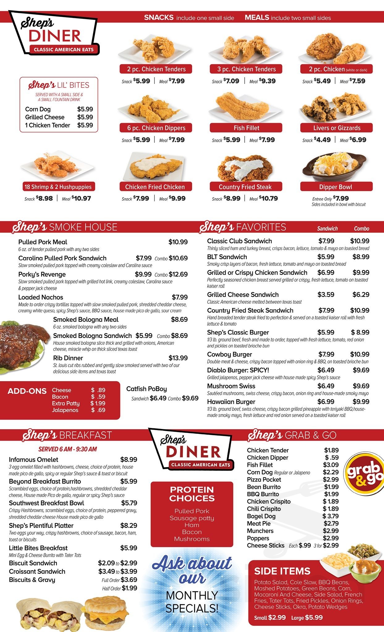 Shep's Diner menu in Alva, Oklahoma, USA