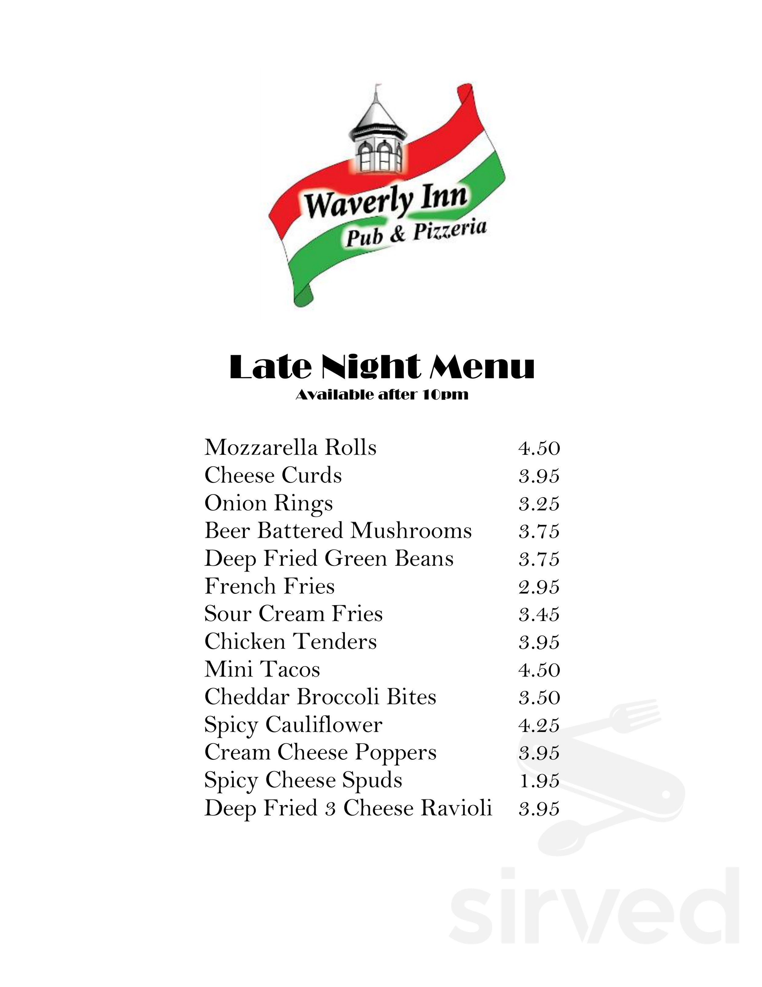 Waverly Inn Pub & Pizzeria menu in Two Rivers, Wisconsin, USA