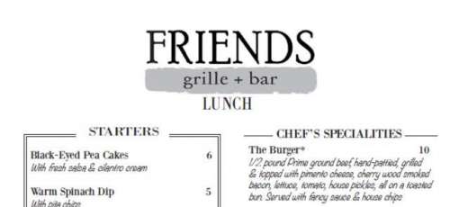 Menu for Friends Grille and Bar in Valdosta, GA | Sirved