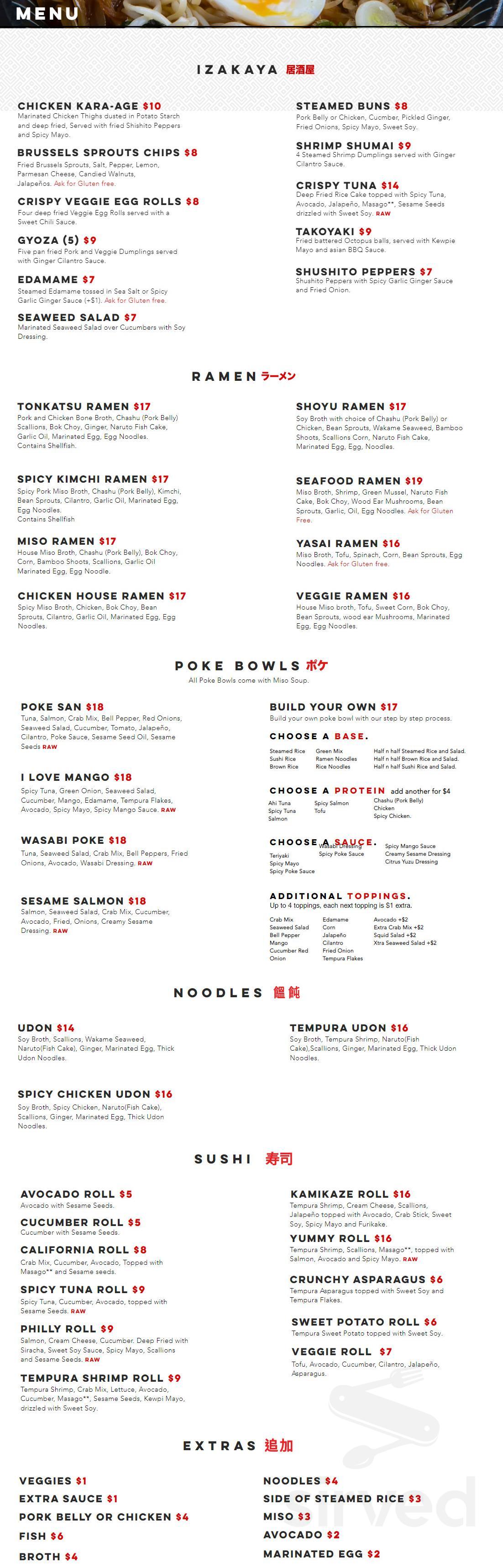 Menu for Akami Poke and Noodle Bar in Durango, CO | Sirved