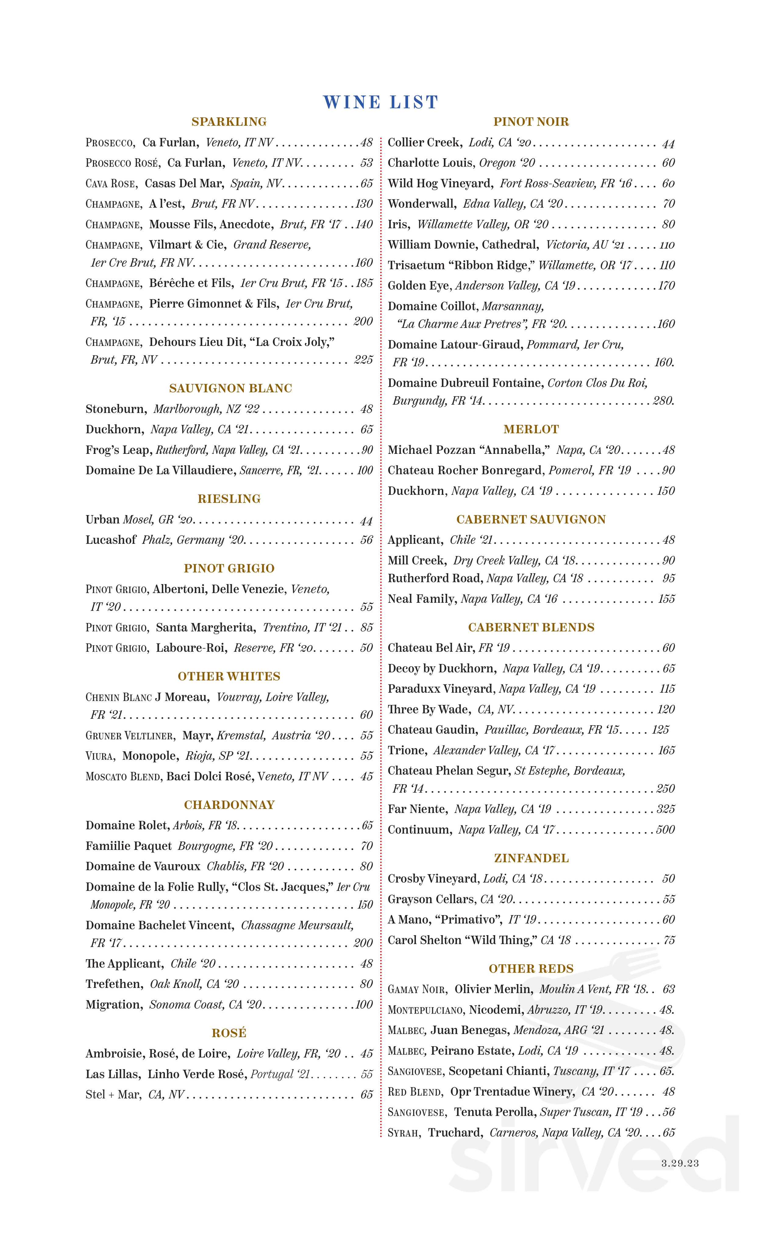 Menu - Philadelphia PA's Moshulu | Sirved