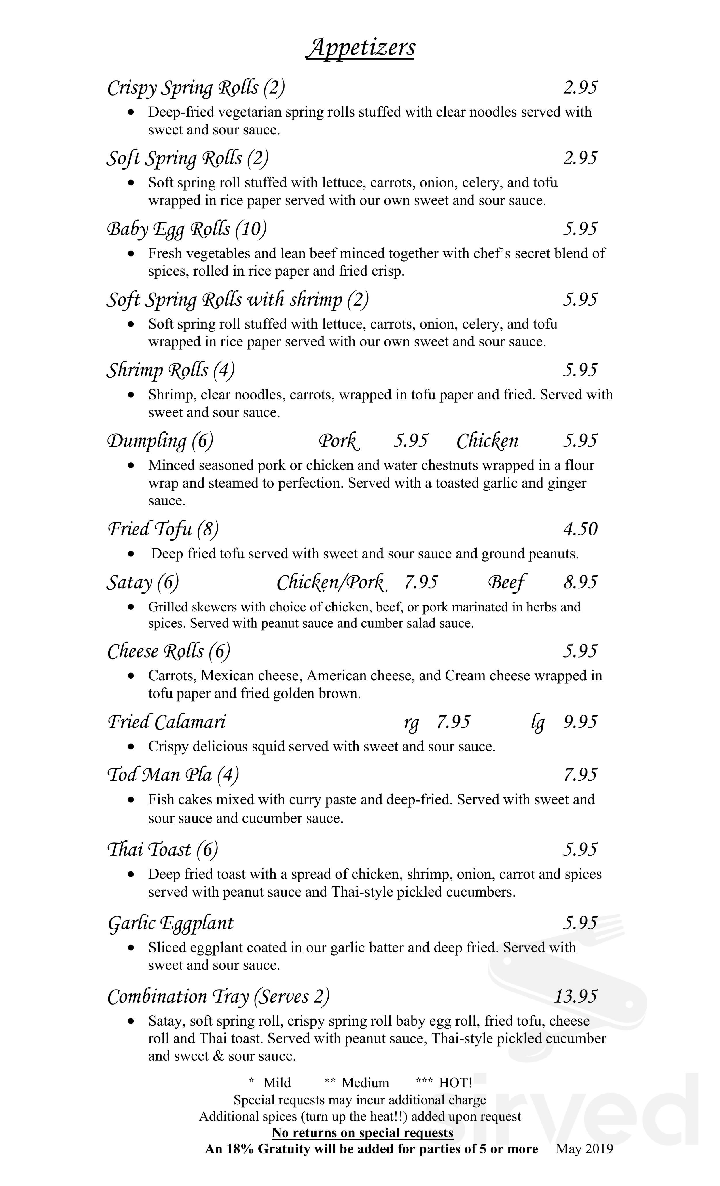 Morningside Thai Restaurant menu in Houston, Texas, USA