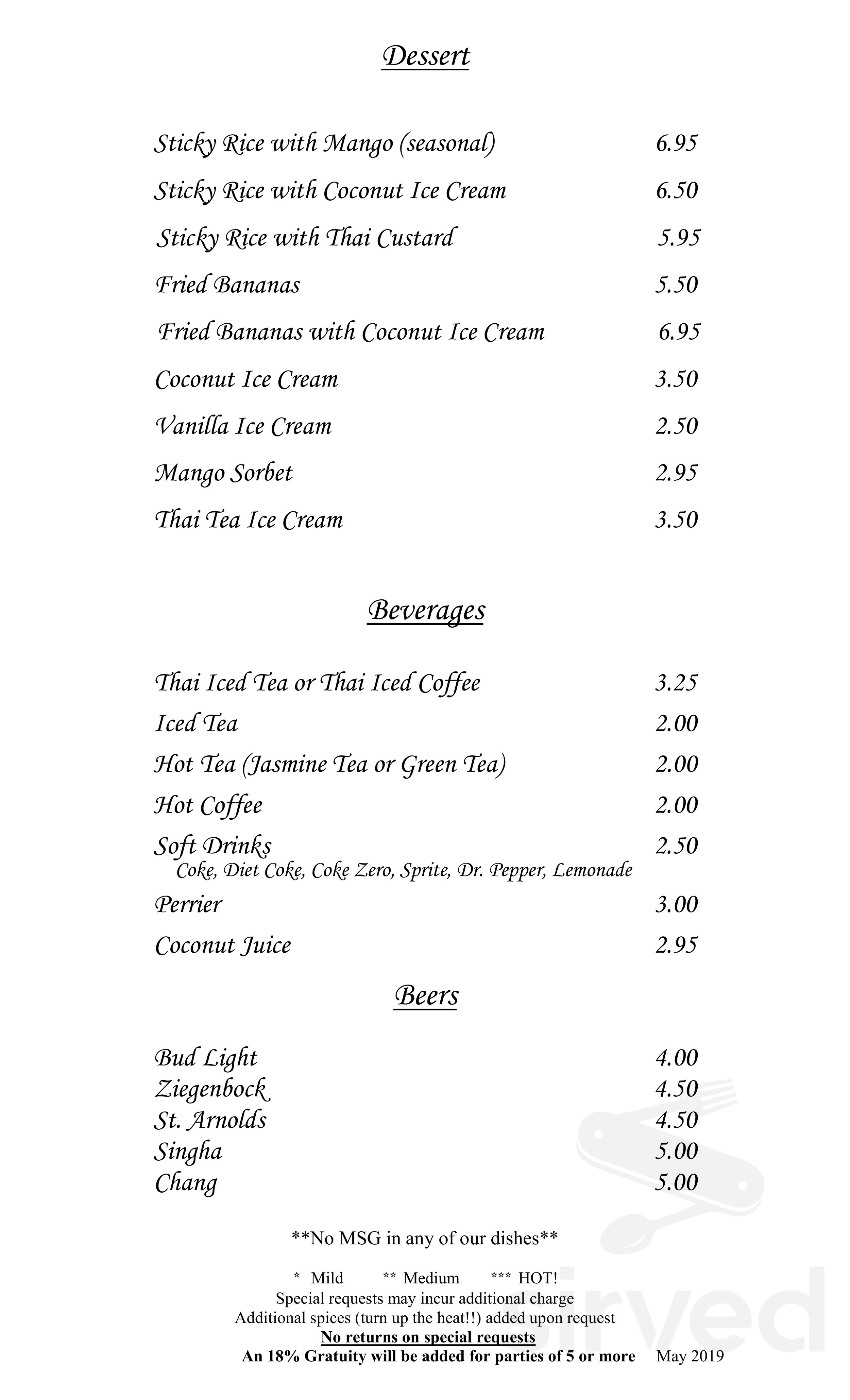 Morningside Thai Restaurant menu in Houston, Texas, USA
