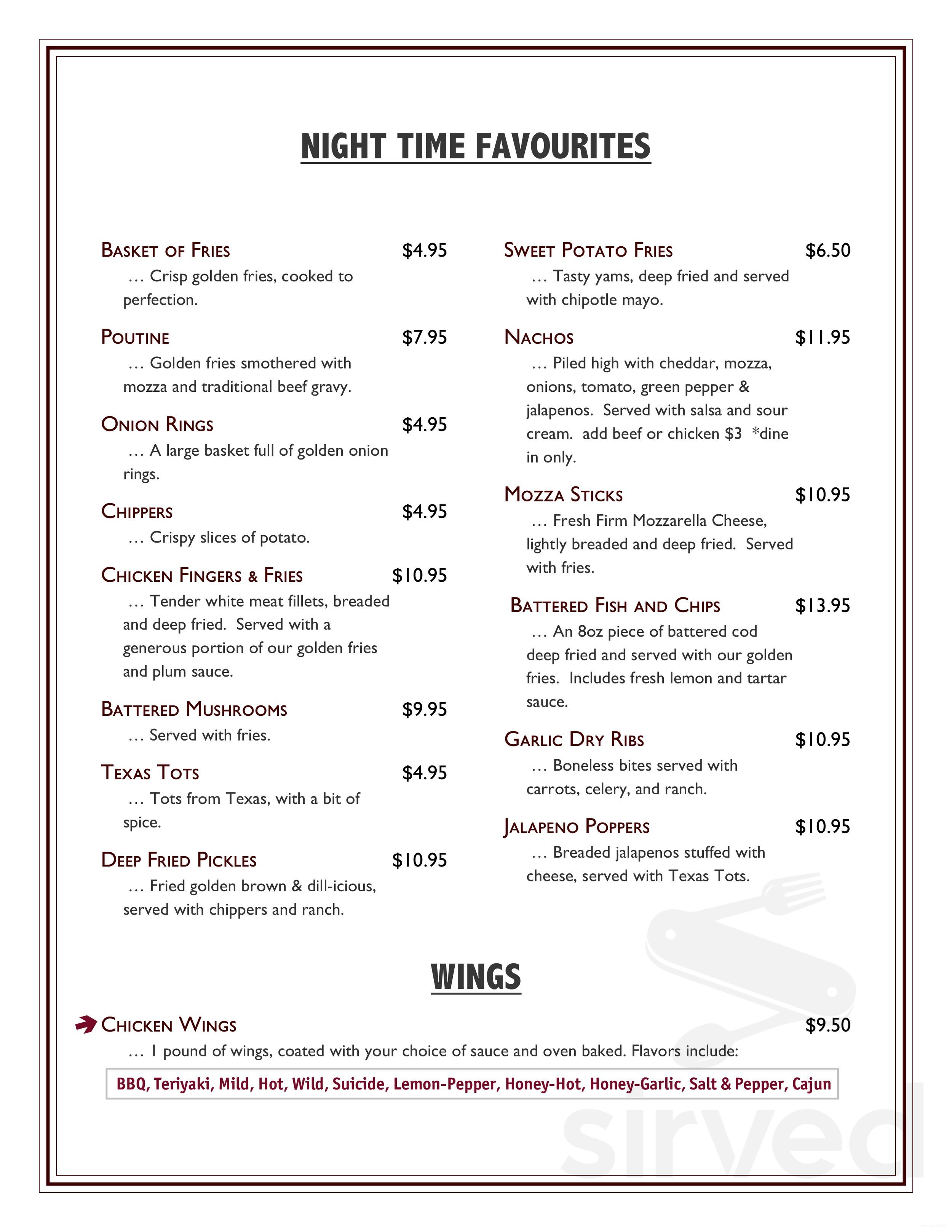 Menu - Innisfail AB's Fox & Hound and Mulligans Pizza | Sirved