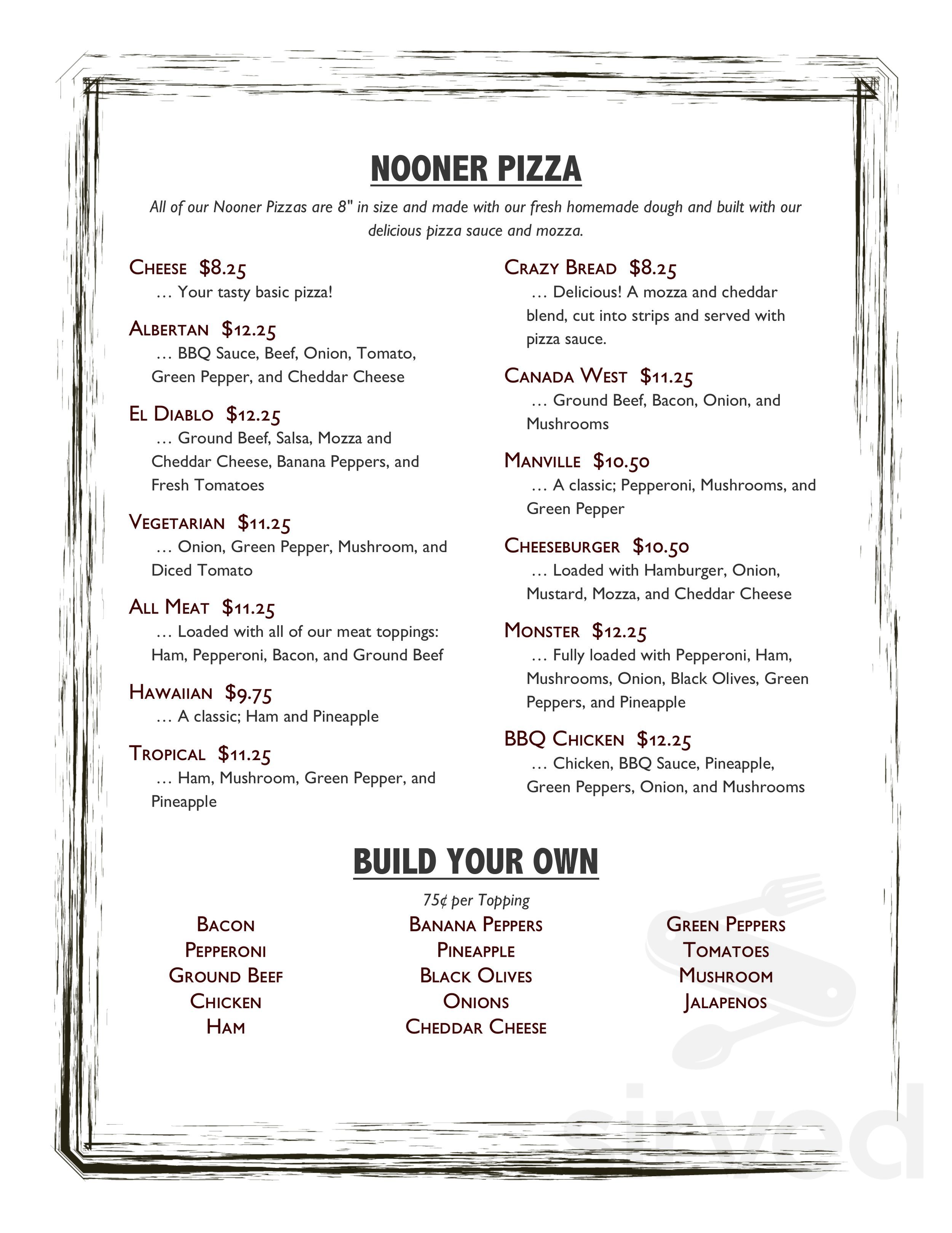 Menu - Innisfail AB's Fox & Hound and Mulligans Pizza | Sirved