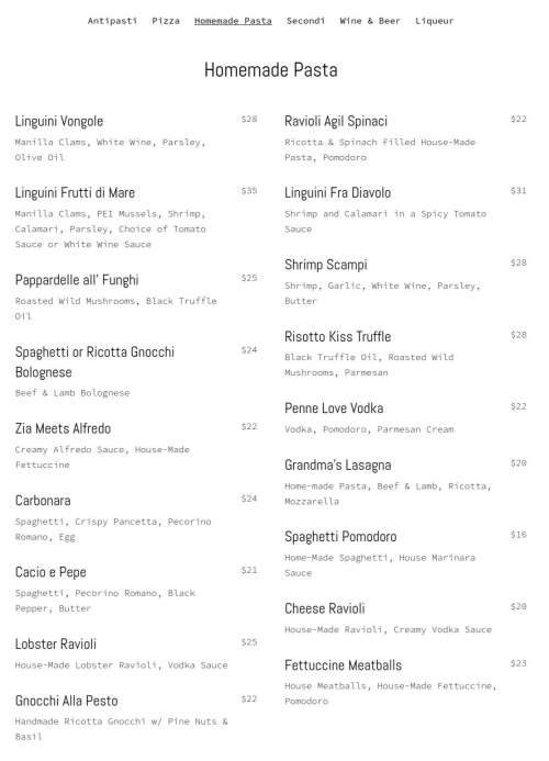 Zia Maria Little Italy menu in New York, New York, USA