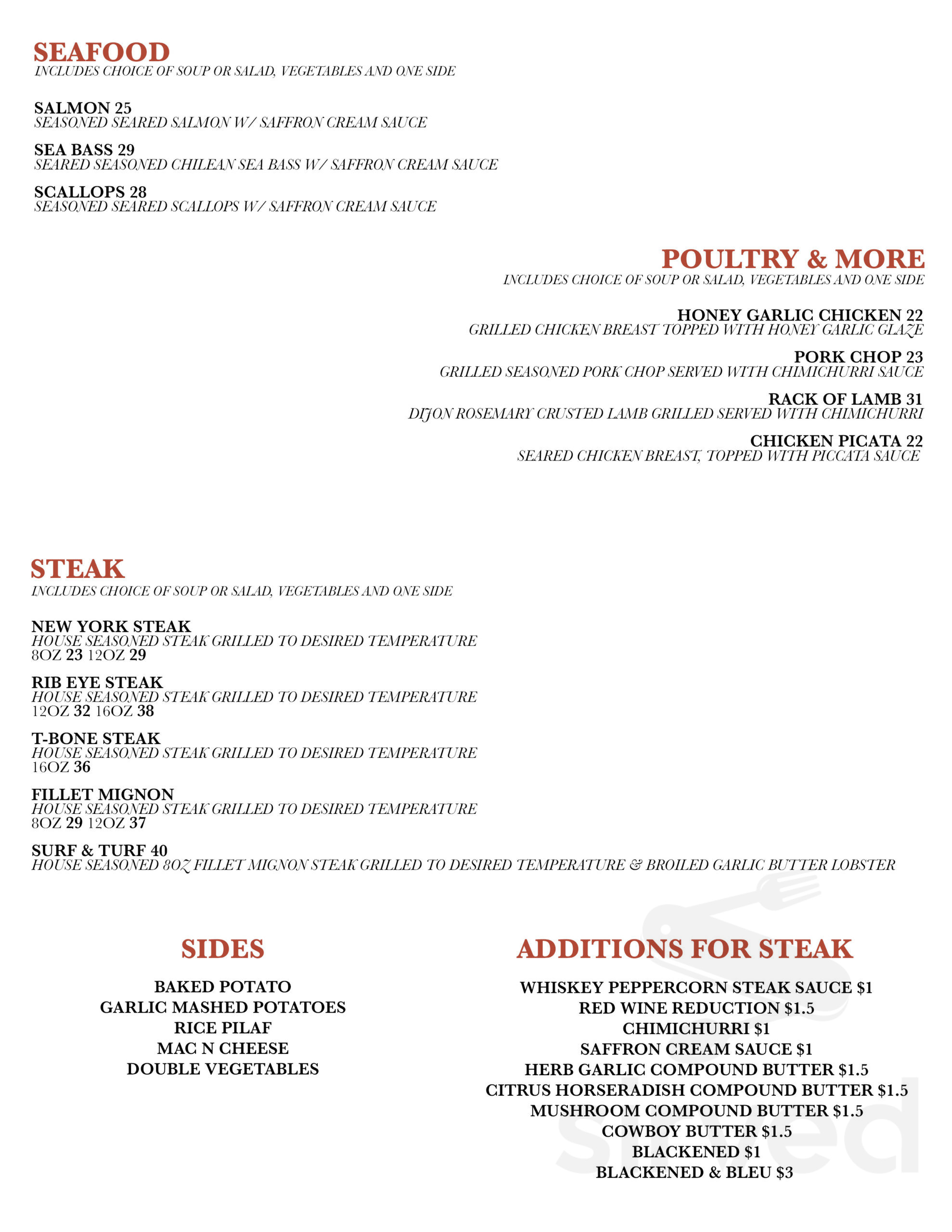 Manny's Steakhouse Vallejo menu in Vallejo, California, USA