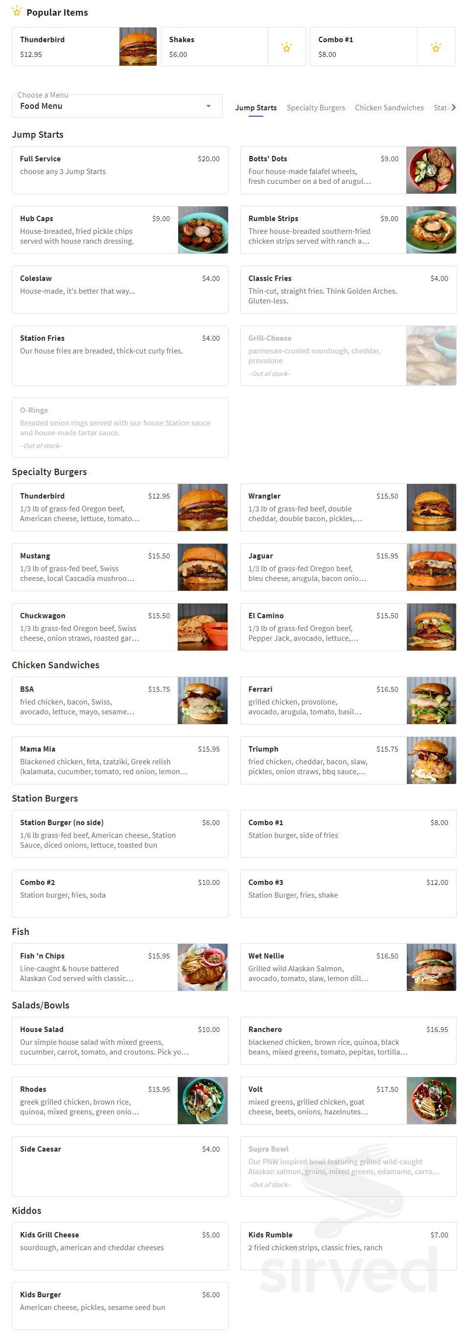 The Filling Station - Sunnyland Station menu in Bellingham, Washington, USA