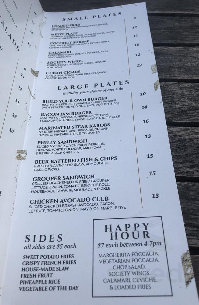 Society Restaurant & Lounge menu in Fort Myers, Florida, USA