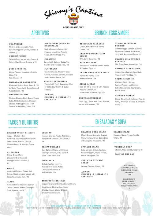 Skinny's Cantina menu in Queens, New York, USA