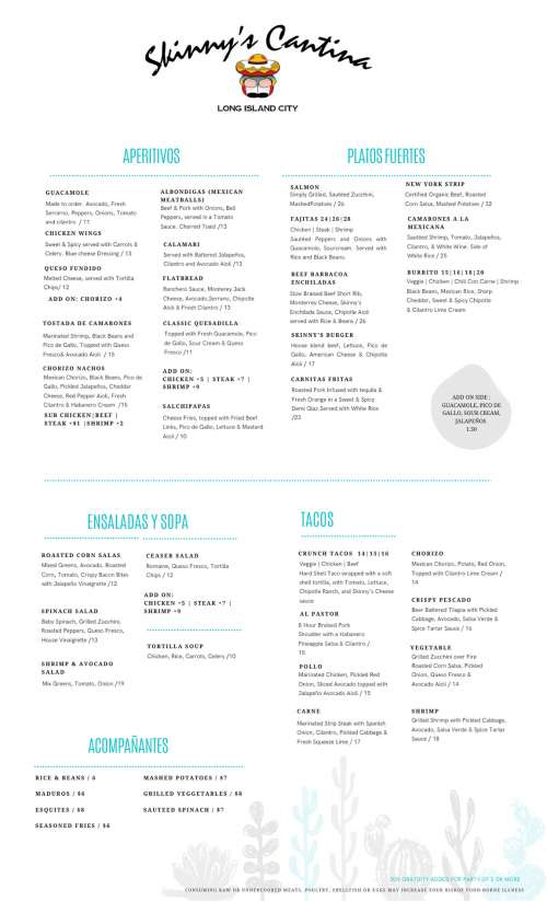 Skinny's Cantina menu in Queens, New York, USA