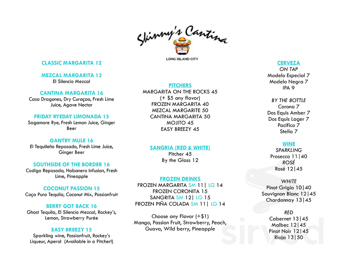 Skinny's Cantina menu in Queens, New York, USA