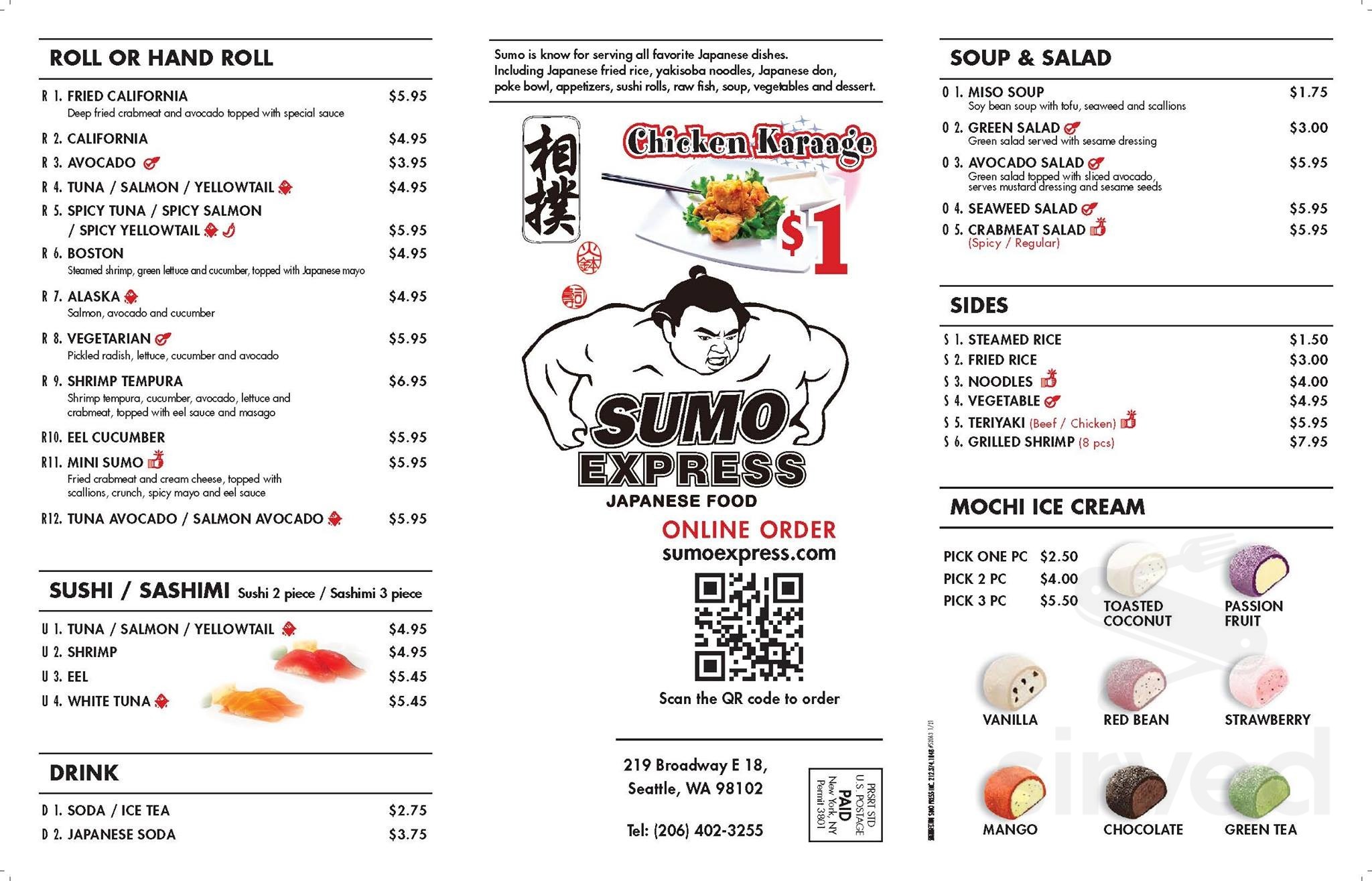 Sumo Express menu in Seattle, Washington, USA