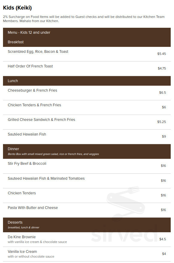 Menu - Lahaina HI's The Plantation House | Sirved
