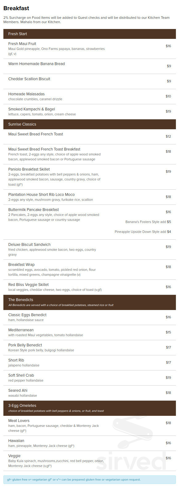 Menu - Lahaina HI's The Plantation House | Sirved