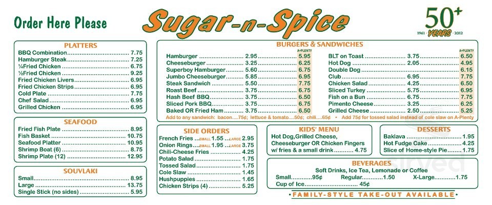 Sugar-n-Spice menus in Spartanburg, South Carolina, United States