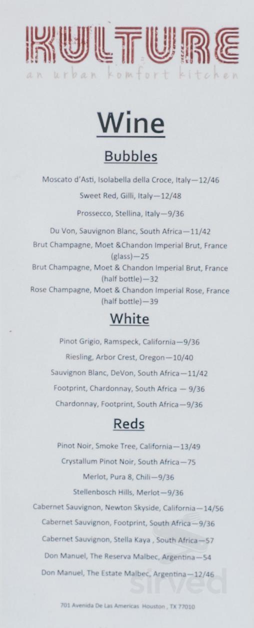 Kulture menu in Houston, Texas, USA