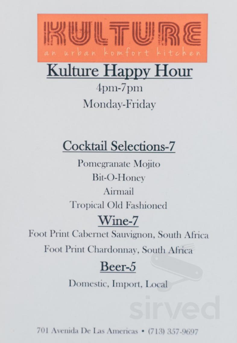 Kulture menu in Houston, Texas, USA