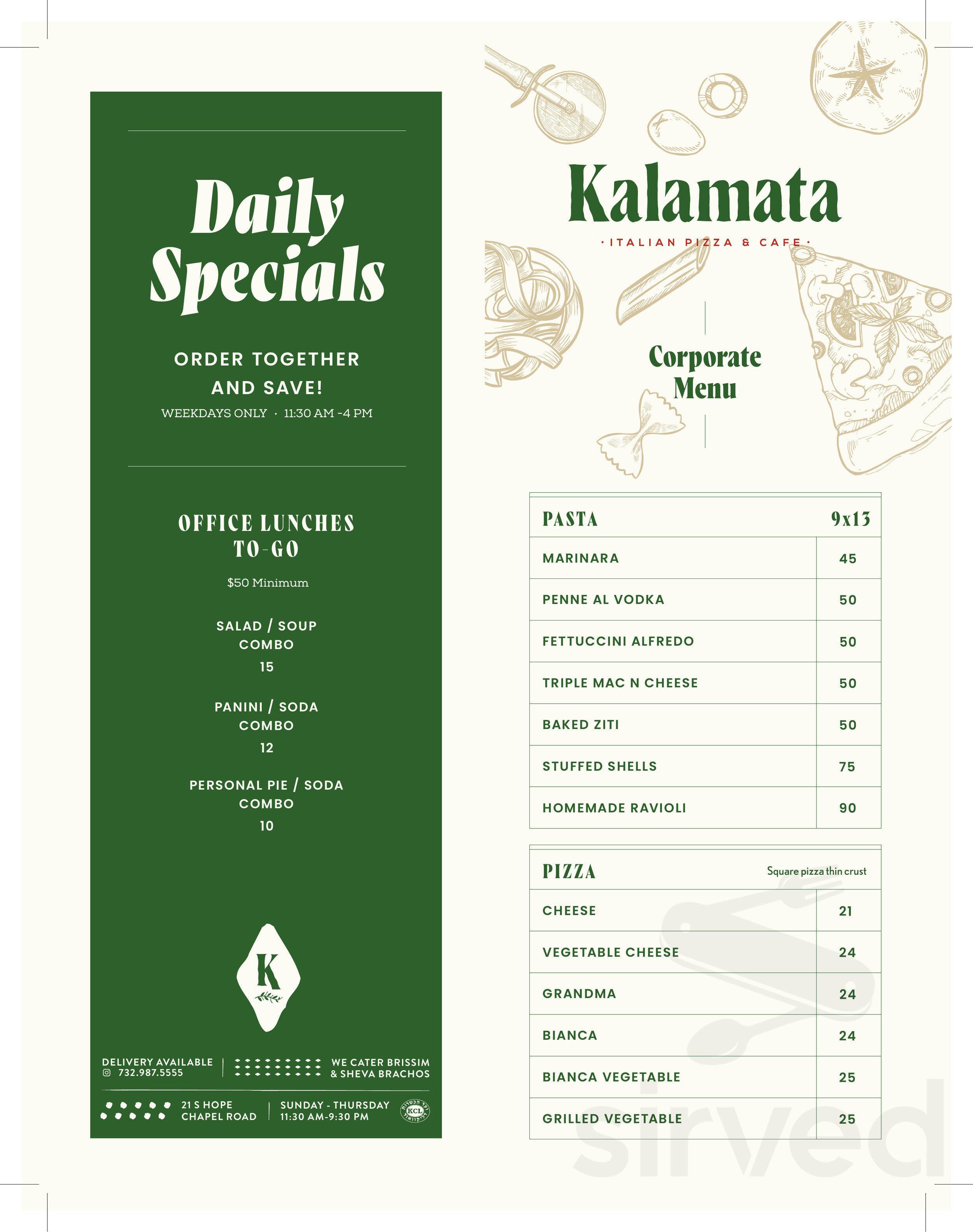 Kalamata Italian Cafe menu in Jackson Township, New Jersey, USA