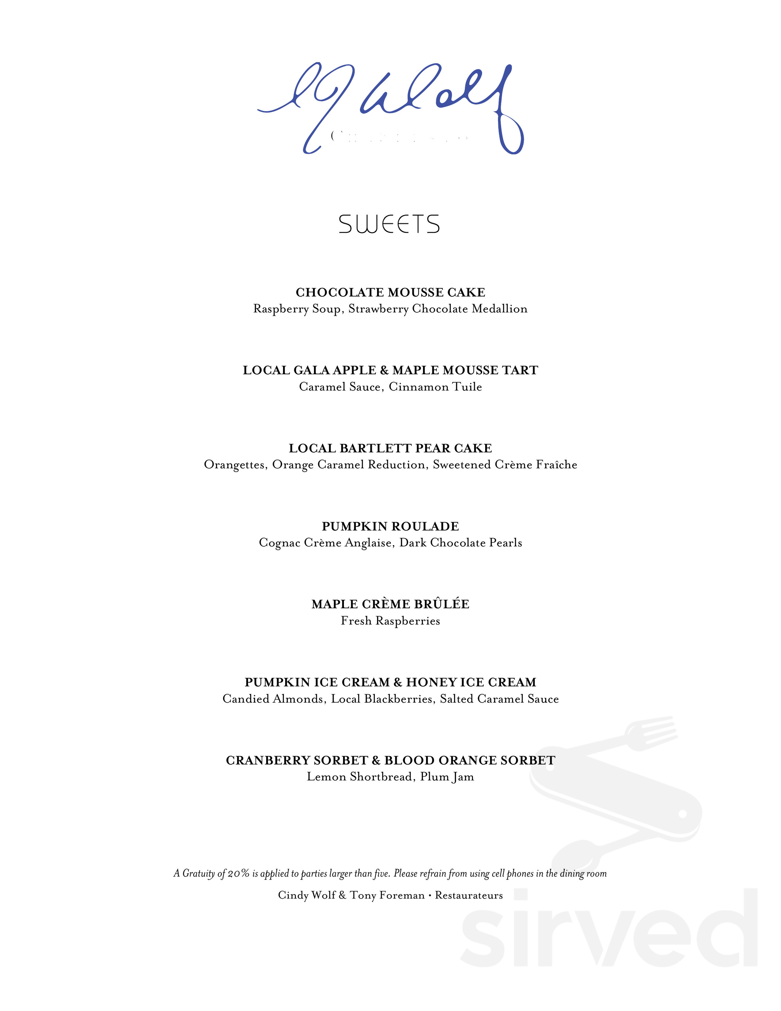 Charleston menu in Baltimore, Maryland, USA