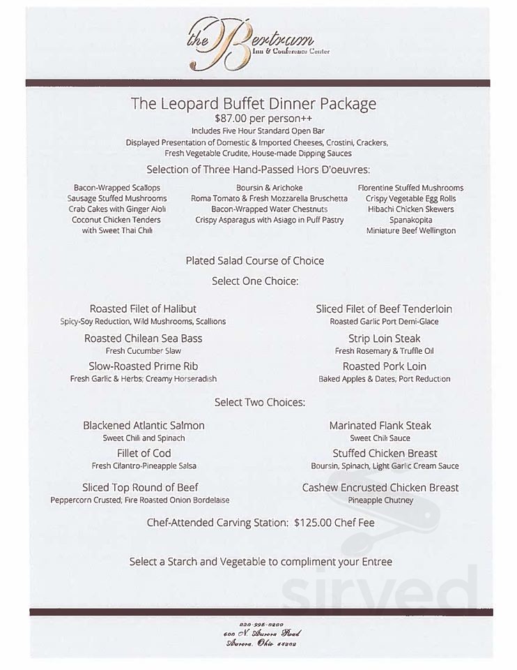 The Leopard Restaurant menu in Aurora, Ohio, USA