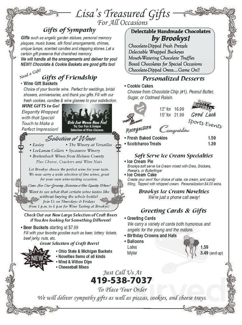 Brookys menu in Ottawa, Ohio, USA