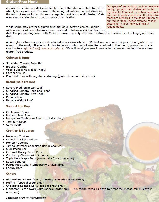 Greenspot Cafe menus in Regina, Saskatchewan, Canada