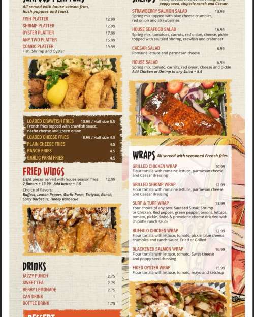 AJ's Jazzy Grill menu in New Orleans, Louisiana, USA