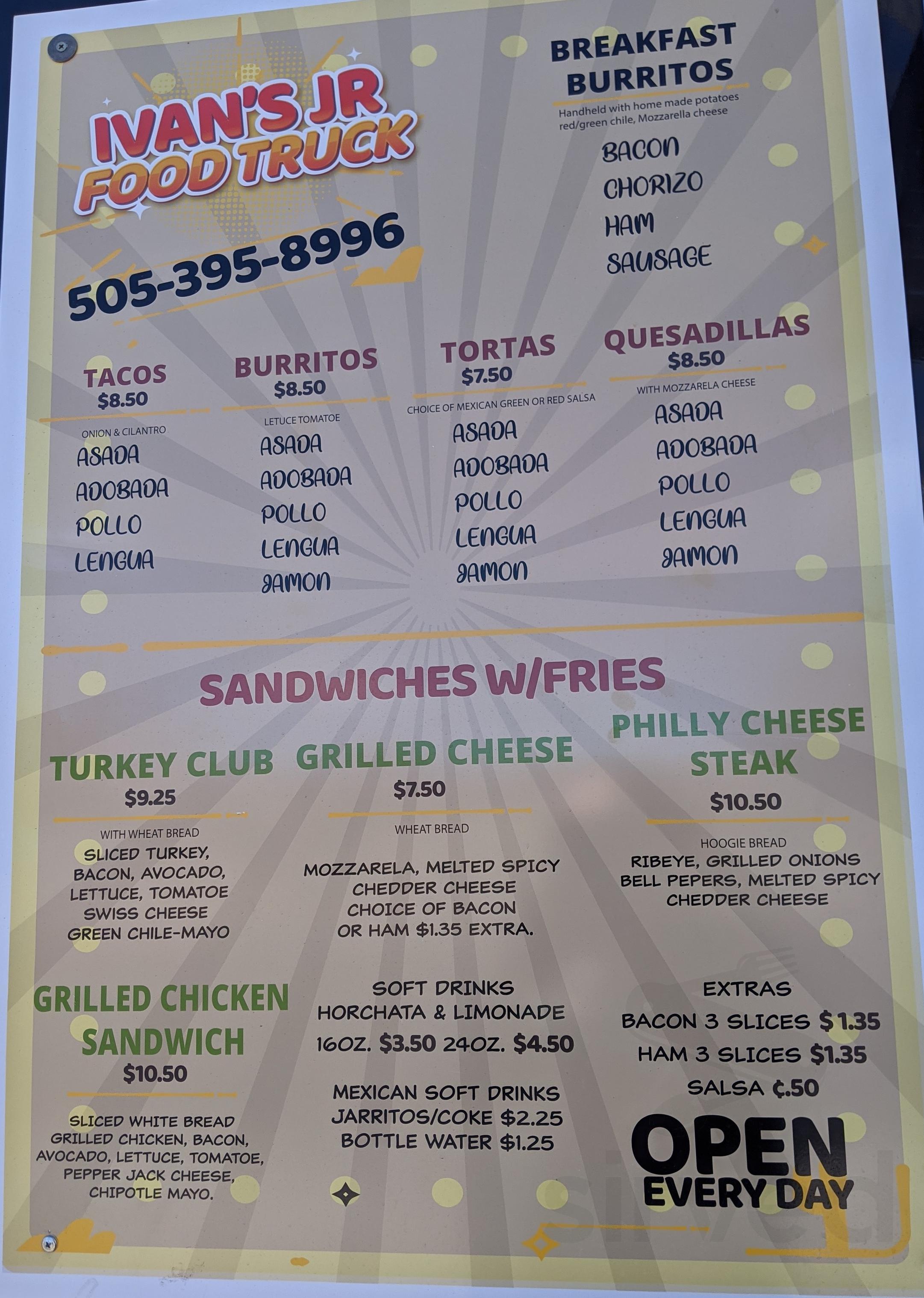 Menu - Los Alamos NM's Ivan's Jr Food Truck | Sirved