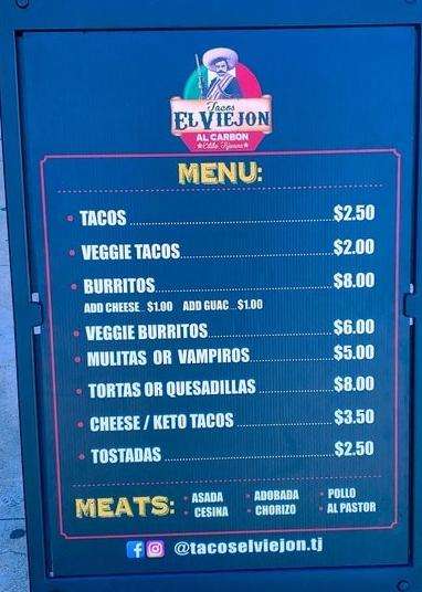 Tacos El Viejon menu in Los Angeles, California, USA
