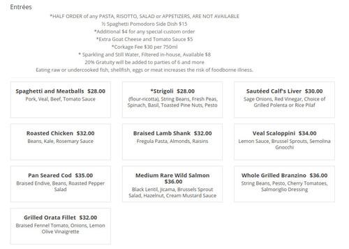 Antonucci Cafe menu in New York, New York, USA