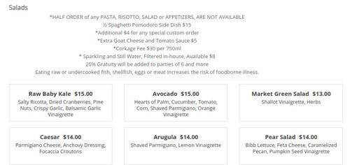 Antonucci Cafe menu in New York, New York, USA