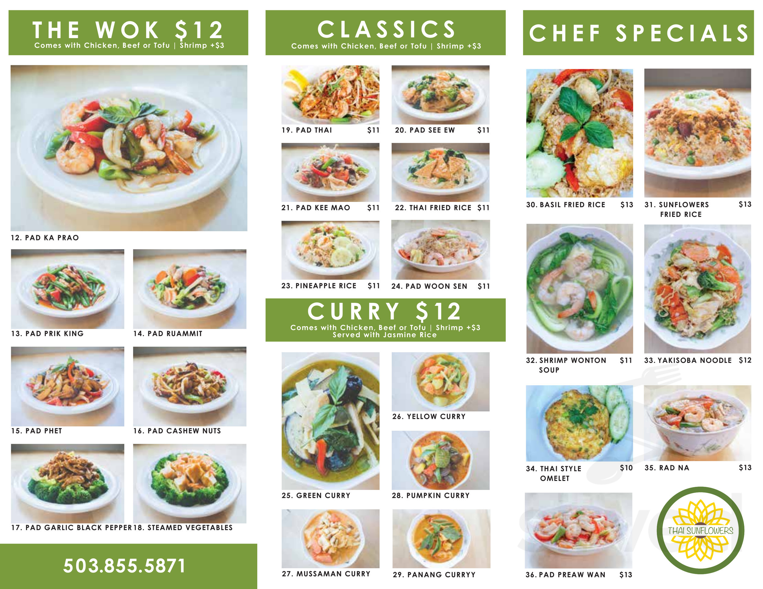 Thai Sunflowers menu in Happy Valley, Oregon, USA