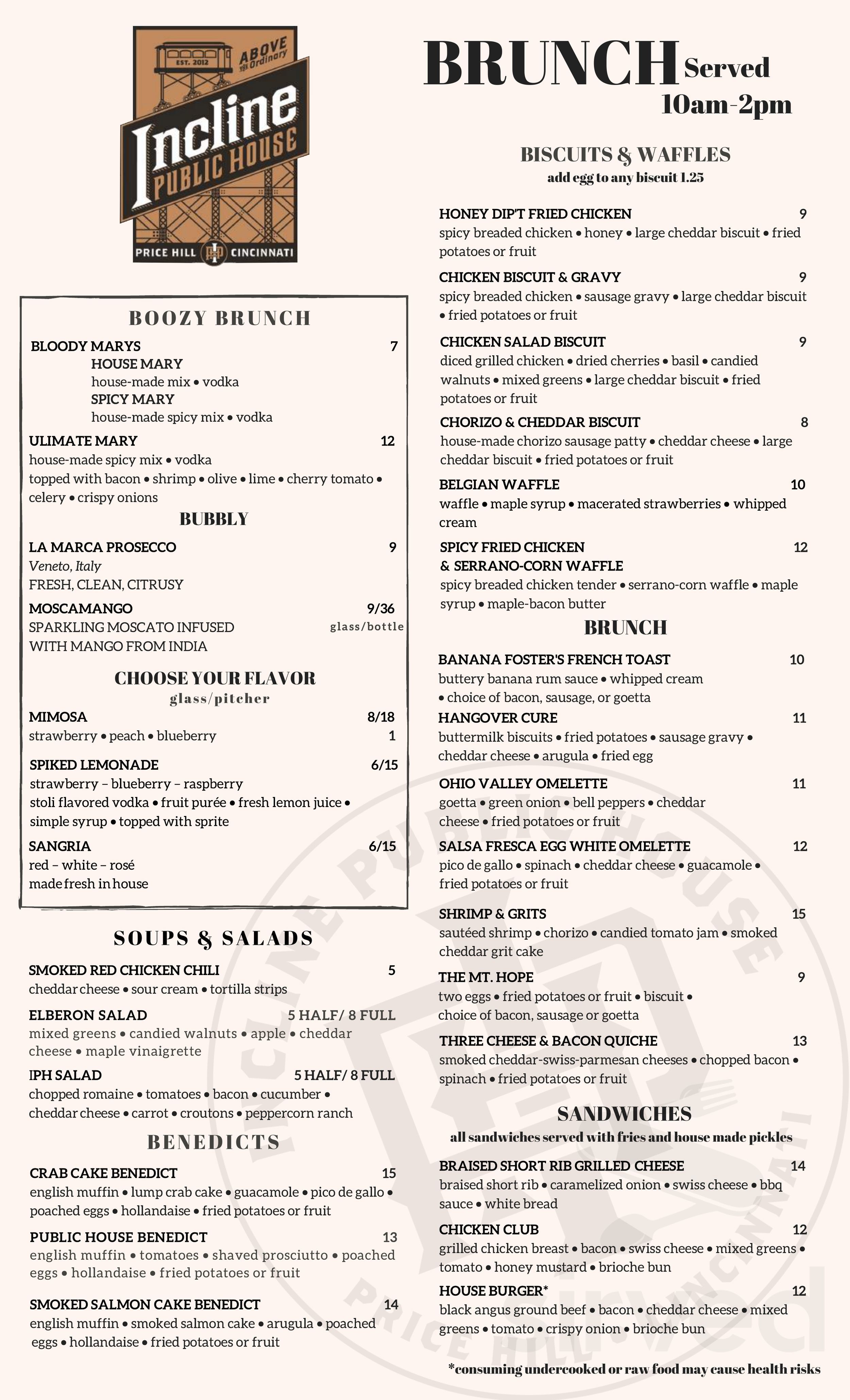 Incline Public House Menu In Cincinnati Ohio USA Incline Public House Menu In Cincinnati Ohio USA