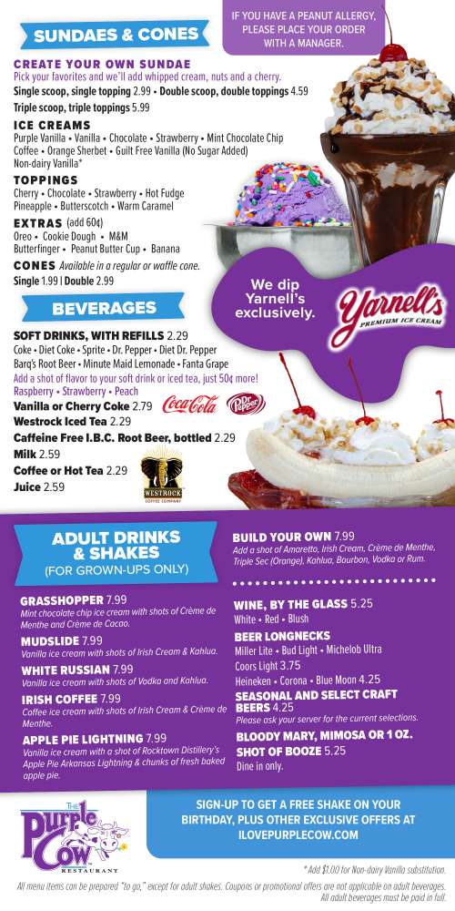 The Purple Cow Restaurant (Cantrell Rd) menu in Little Rock, Arkansas, USA