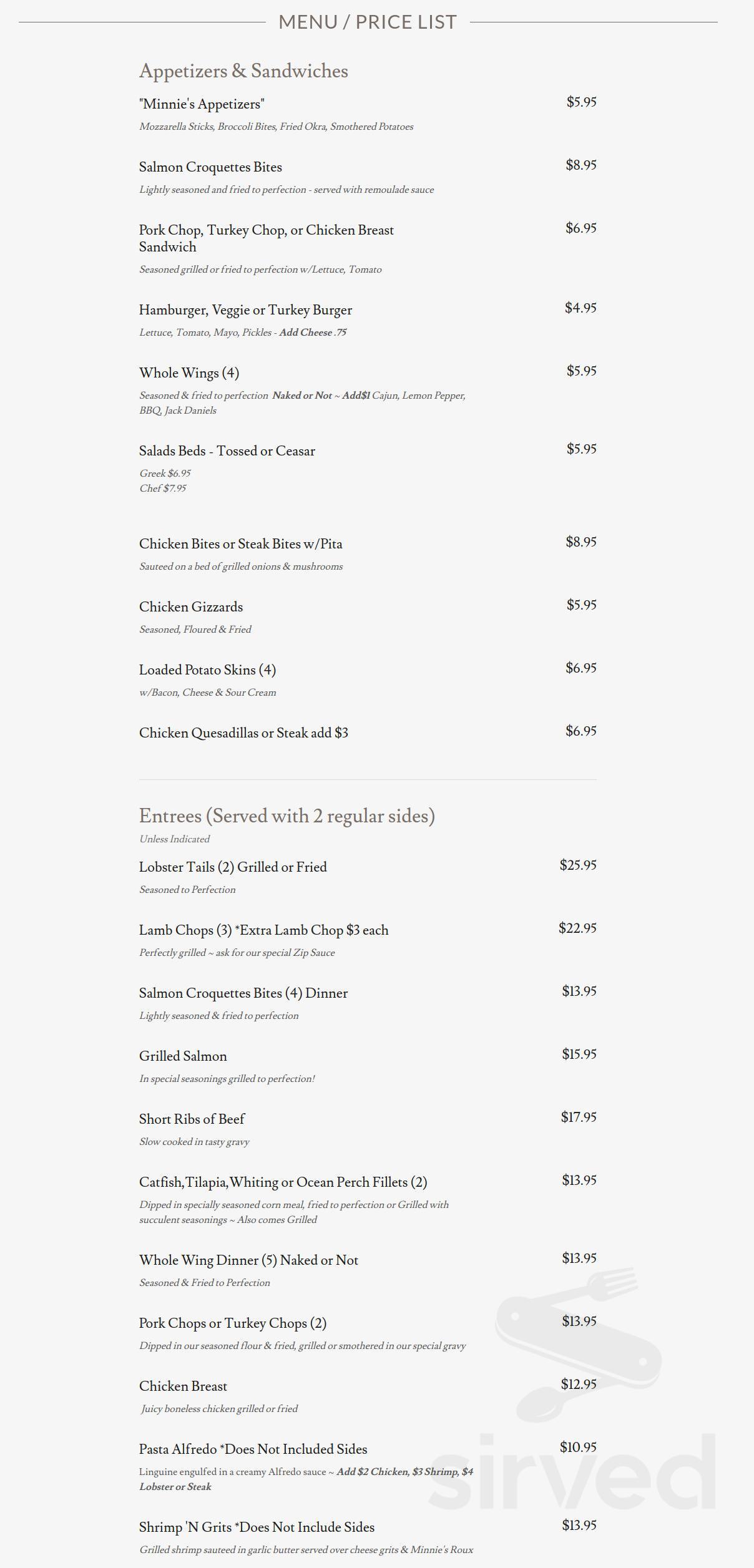 Menu for Minnie's Detroit in Detroit, MI | Sirved