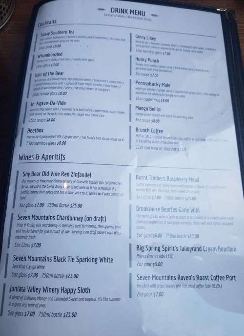 Shy Bear Brewing menu in Lewistown, Pennsylvania, USA