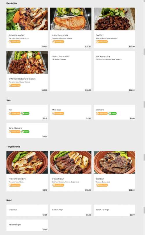 Kabuto Restaurant menu in Seal Beach, California, USA