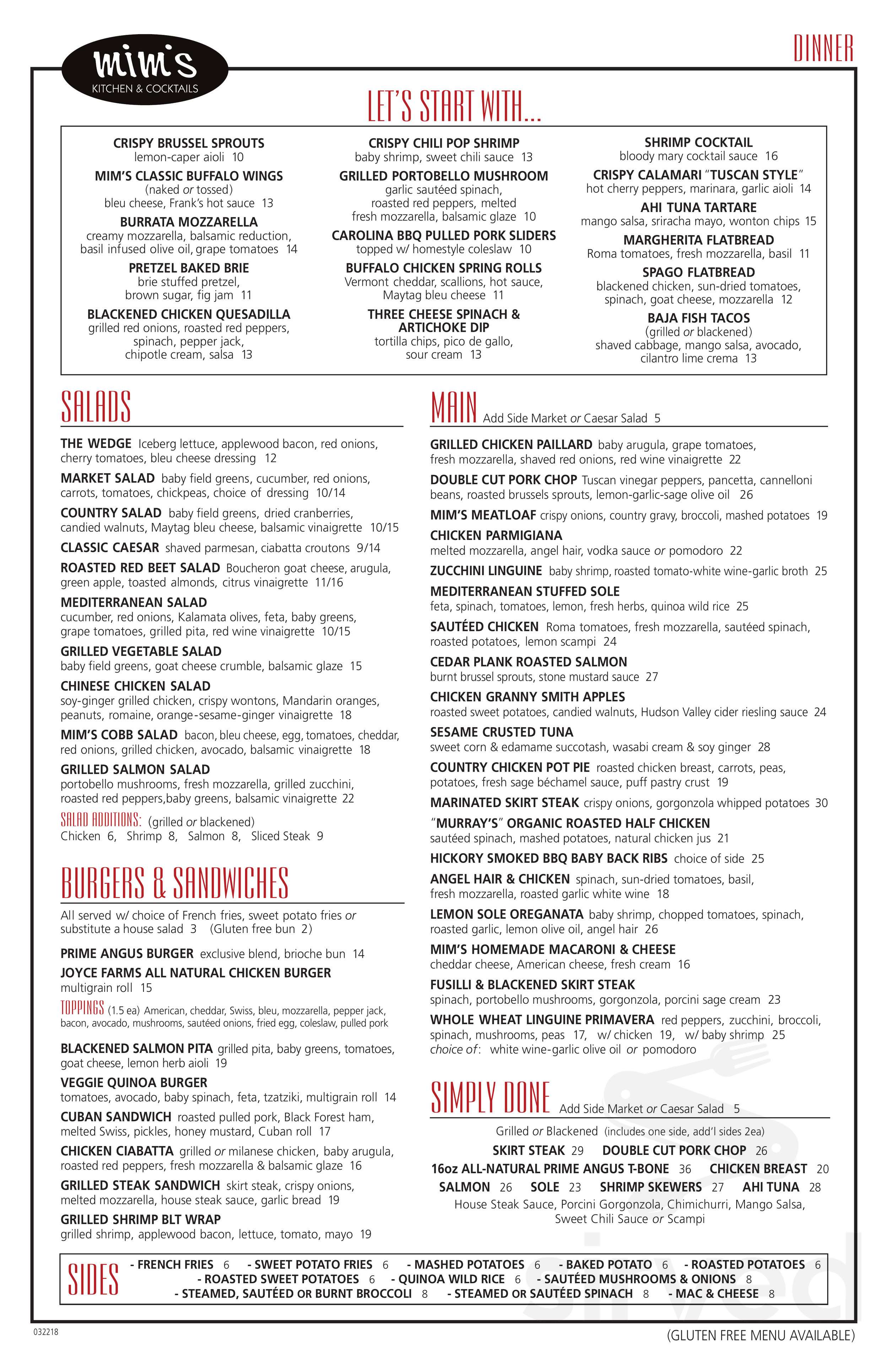 Mim's Restaurant menu in Roslyn Heights, New York, USA